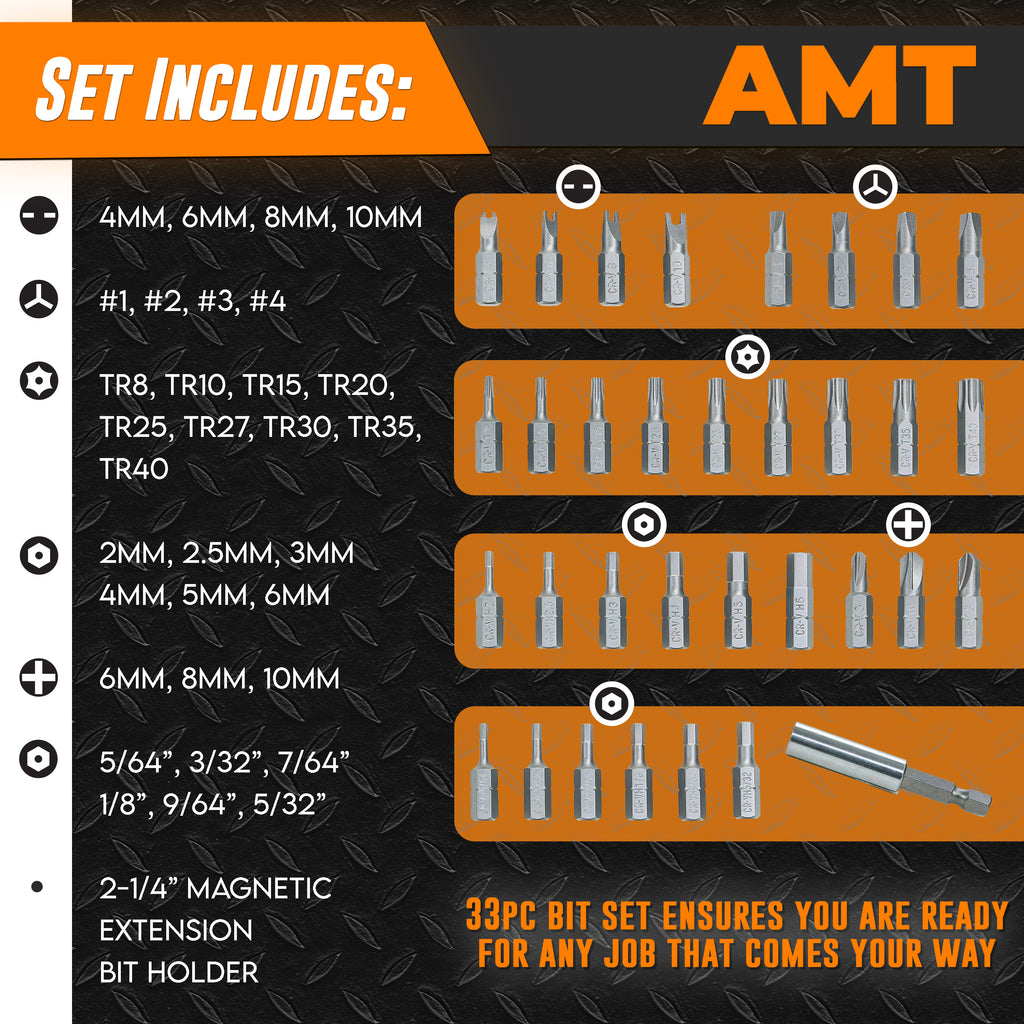 33-Piece Security Screwdriver Bit Set for Torx, Hex, and More – Mutt Tools