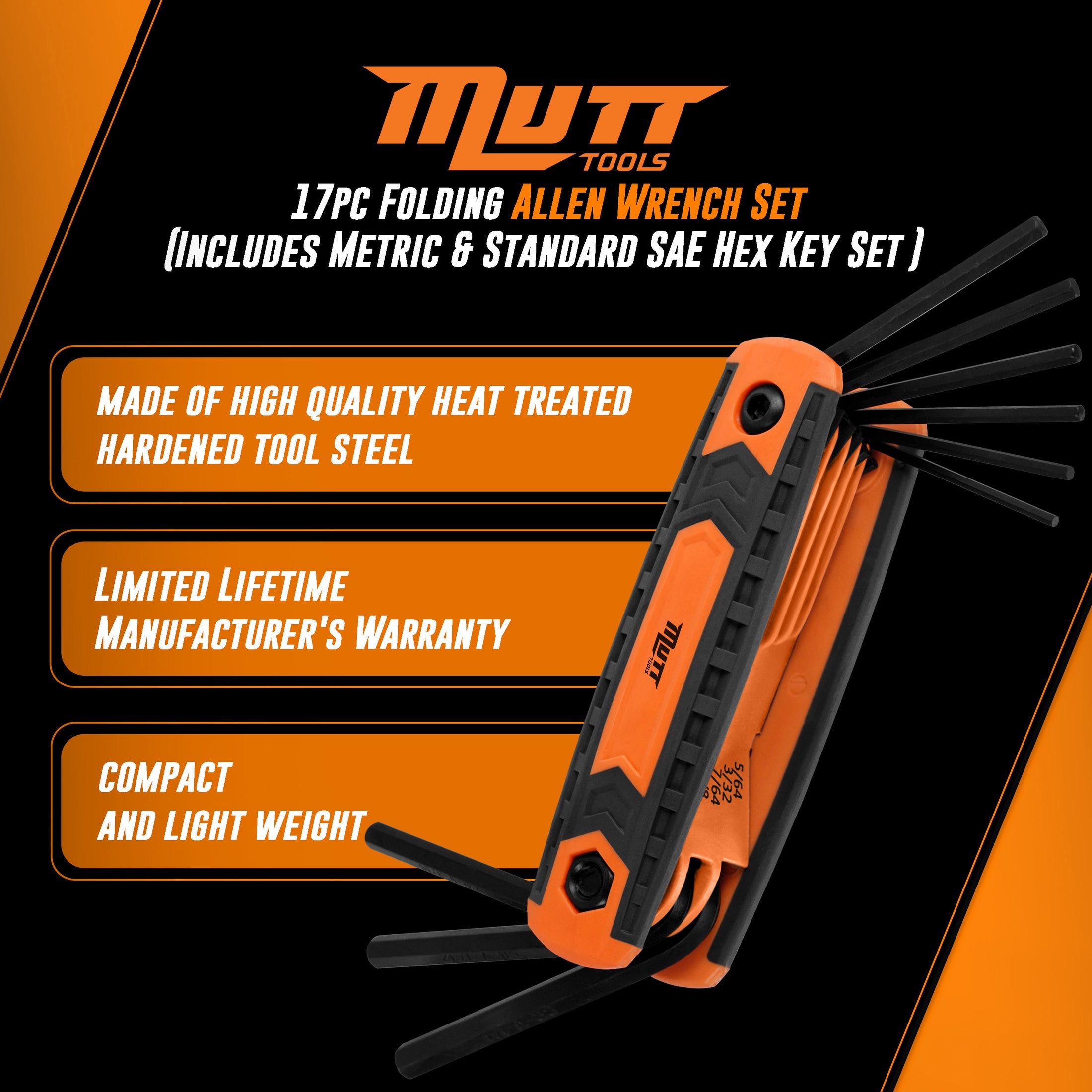 17-Piece Folding Allen Wrench Set - Metric & SAE | Mutt Tools